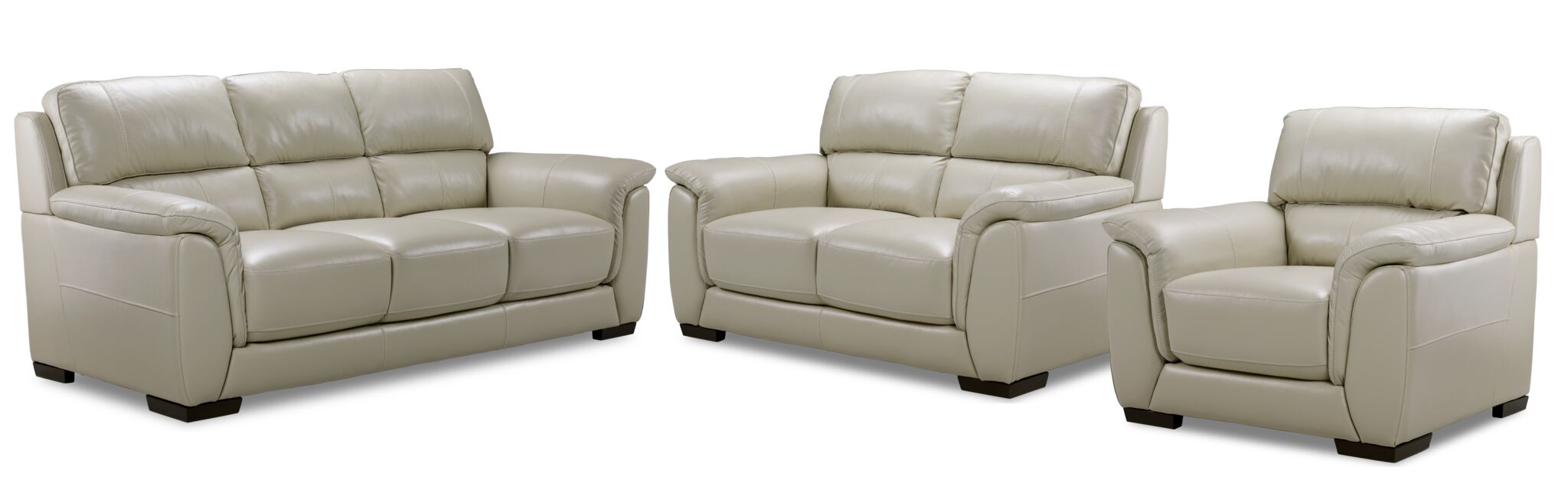 Avalon Leather Sofa, Loveseat and Chair Set - Oyster Grey Cream ...